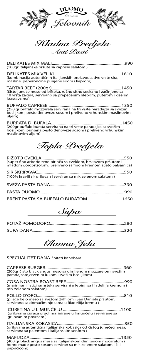Menu | Duomo